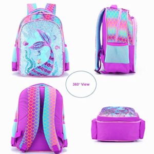 Reversible Sequin School Backpack Lightweight Little Kid Book Bag for Preschool Kindergarten Elementary (15", Mermaid)