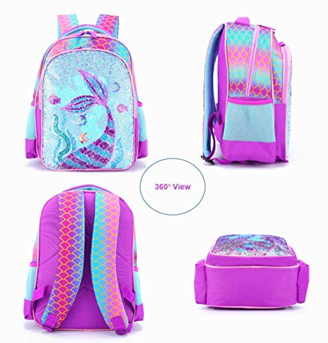 Reversible Sequin School Backpack Lightweight Little Kid Book Bag for Preschool Kindergarten Elementary (15", Mermaid)