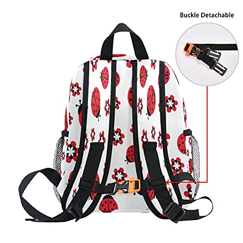 Cute Animal Ladybugs Flower Kids Backpack Boys Girls Toddler Bookbag for Elementary School Kindergarten Preschool Children Travel With Chest Strap