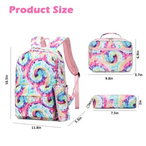 Robhomily 3 in 1 School Backpack for Teen Girls in Middle-School Elementary,17”Fashion- Print Lightweight Laptop Book bags with Lunch Box and Pencil Case