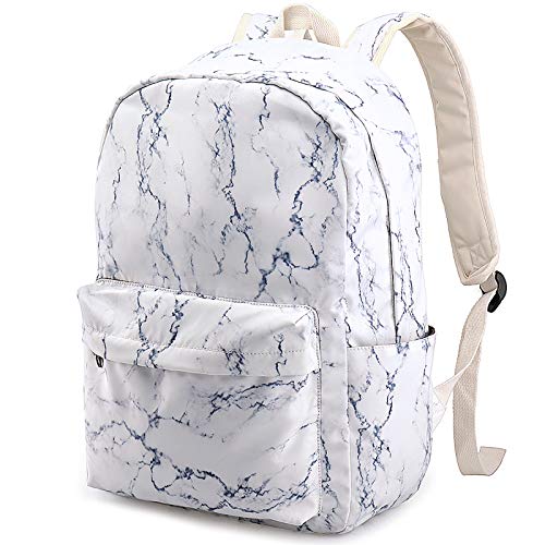 Xinveen Marble School Backpack Laptop Travel Shoulder Bags Water Resistant Casual Bag for College Hiking Camping White