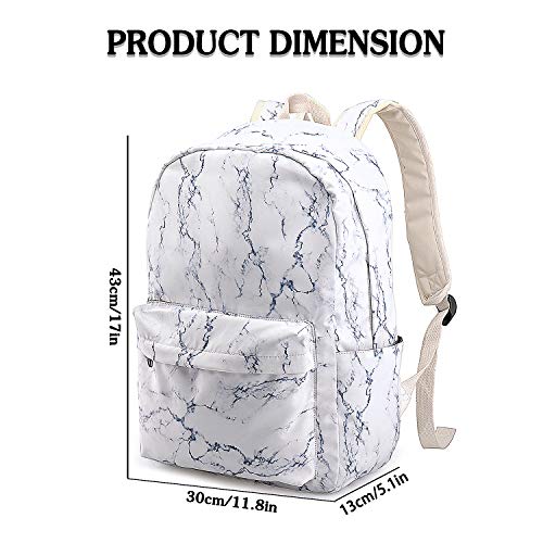 Xinveen Marble School Backpack Laptop Travel Shoulder Bags Water Resistant Casual Bag for College Hiking Camping White