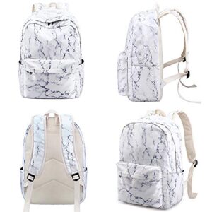 Xinveen Marble School Backpack Laptop Travel Shoulder Bags Water Resistant Casual Bag for College Hiking Camping White