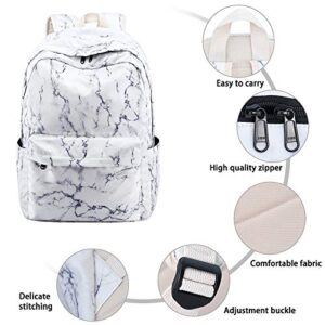 Xinveen Marble School Backpack Laptop Travel Shoulder Bags Water Resistant Casual Bag for College Hiking Camping White