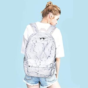 Xinveen Marble School Backpack Laptop Travel Shoulder Bags Water Resistant Casual Bag for College Hiking Camping White