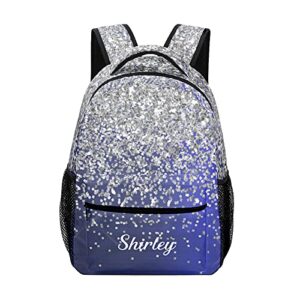 navy blue print personalized student backpack waterproof schoolbag casual travel daypack with name