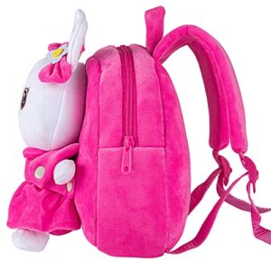 Kids Toddler Backpack Baby Girl Backpack with Stuffed Bunny Mini Plush Toys for Toddler Girls Gifts 2 3 4 5 6 Years Old Easter Gift Little Doll Stuffed Animal Rabbit Plushie Schoolbag Rose Red 9.8''