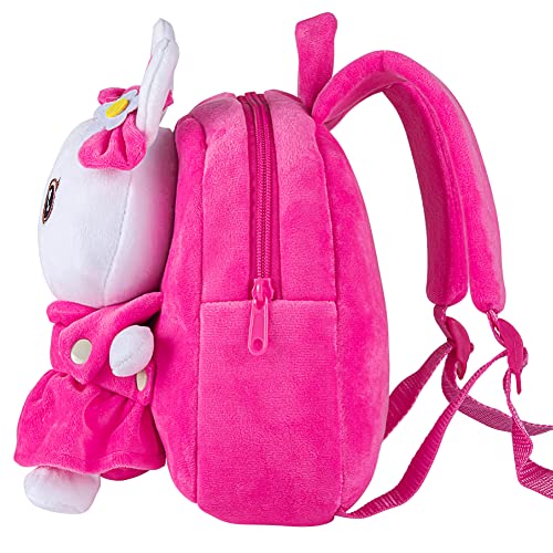 Kids Toddler Backpack Baby Girl Backpack with Stuffed Bunny Mini Plush Toys for Toddler Girls Gifts 2 3 4 5 6 Years Old Easter Gift Little Doll Stuffed Animal Rabbit Plushie Schoolbag Rose Red 9.8''