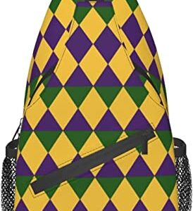 Mardi Gras Colors Crossbody Sling Backpack Sling Bag Travel Hiking Chest Bag Daypack