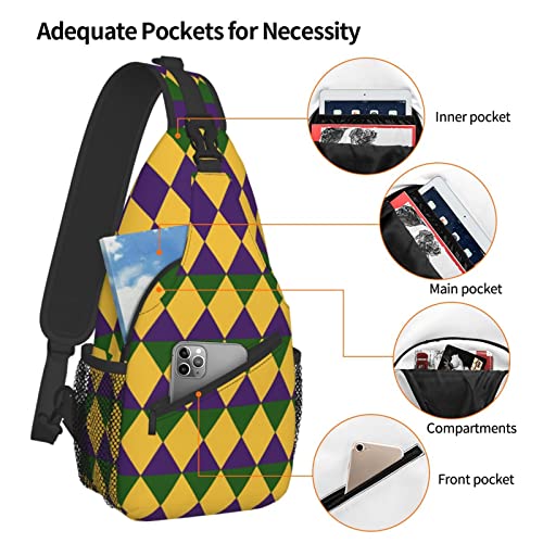 Mardi Gras Colors Crossbody Sling Backpack Sling Bag Travel Hiking Chest Bag Daypack