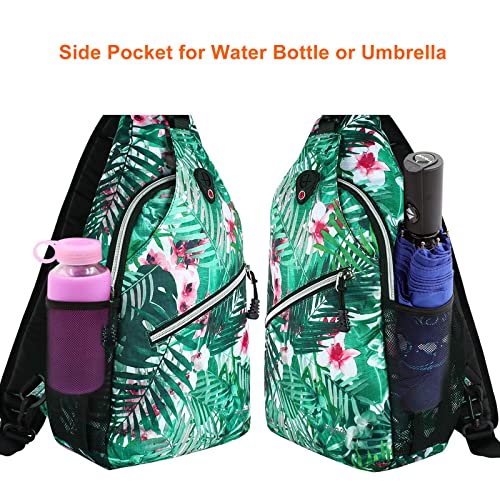 MOSISO Sling Backpack,Travel Hiking Daypack Pattern Rope Crossbody Shoulder Bag, Palm Leaf Flower