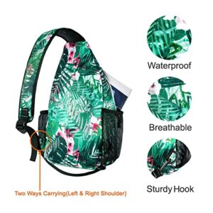 MOSISO Sling Backpack,Travel Hiking Daypack Pattern Rope Crossbody Shoulder Bag, Palm Leaf Flower