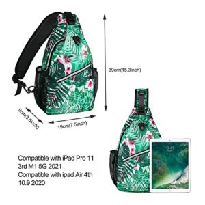 MOSISO Sling Backpack,Travel Hiking Daypack Pattern Rope Crossbody Shoulder Bag, Palm Leaf Flower