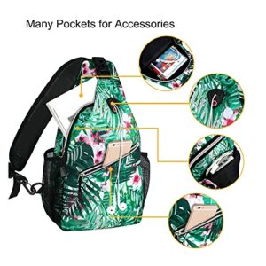 MOSISO Sling Backpack,Travel Hiking Daypack Pattern Rope Crossbody Shoulder Bag, Palm Leaf Flower