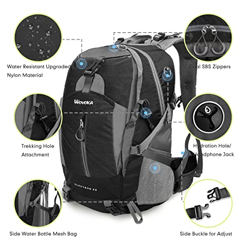 WOVOKA Hiking Backpack 40L Water Resistant Lightweight Travel Backpack Camping Outdoor Sport Backpacks for Men Women (Black)