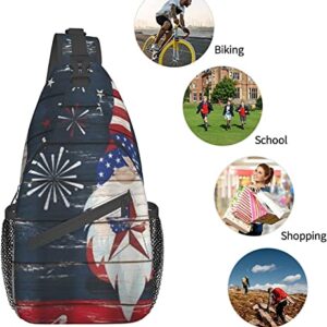 Stylish Chest Sling Bag American Flag Funny Gnomes with Texas Star,Crossbody Shoulder Backpack Adjustable Chest Bag Lightweight Casual Daypack for Men Women Outdoor Sports Biking Hiking Shopping