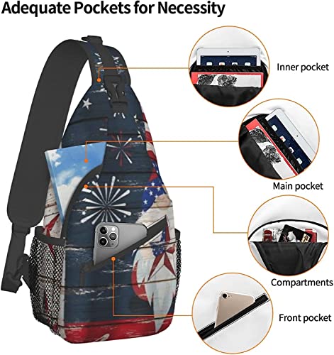 Stylish Chest Sling Bag American Flag Funny Gnomes with Texas Star,Crossbody Shoulder Backpack Adjustable Chest Bag Lightweight Casual Daypack for Men Women Outdoor Sports Biking Hiking Shopping