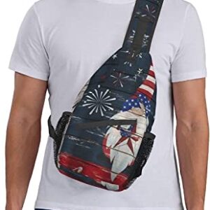 Stylish Chest Sling Bag American Flag Funny Gnomes with Texas Star,Crossbody Shoulder Backpack Adjustable Chest Bag Lightweight Casual Daypack for Men Women Outdoor Sports Biking Hiking Shopping