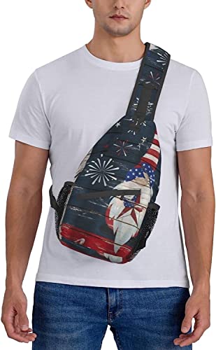 Stylish Chest Sling Bag American Flag Funny Gnomes with Texas Star,Crossbody Shoulder Backpack Adjustable Chest Bag Lightweight Casual Daypack for Men Women Outdoor Sports Biking Hiking Shopping