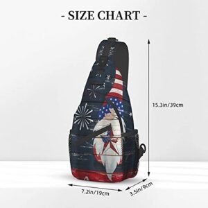 Stylish Chest Sling Bag American Flag Funny Gnomes with Texas Star,Crossbody Shoulder Backpack Adjustable Chest Bag Lightweight Casual Daypack for Men Women Outdoor Sports Biking Hiking Shopping