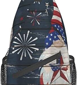 Stylish Chest Sling Bag American Flag Funny Gnomes with Texas Star,Crossbody Shoulder Backpack Adjustable Chest Bag Lightweight Casual Daypack for Men Women Outdoor Sports Biking Hiking Shopping