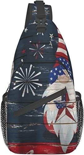 Stylish Chest Sling Bag American Flag Funny Gnomes with Texas Star,Crossbody Shoulder Backpack Adjustable Chest Bag Lightweight Casual Daypack for Men Women Outdoor Sports Biking Hiking Shopping