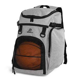 Dremzly Large Gray Adult Sports Gym Backpack for Men and Women with Ball Compartment for Basketball, Volleyball, Soccer, or Rugby