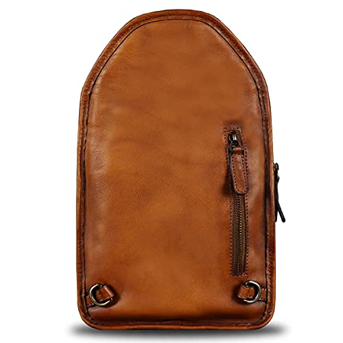 IVTG Genuine Leather Sling Bag for Men Vintage Crossbody Hiking Shoulder Bag Backpack Retro Cowhide Handmade Casual Daypack Purse Fanny Bag (Brown)