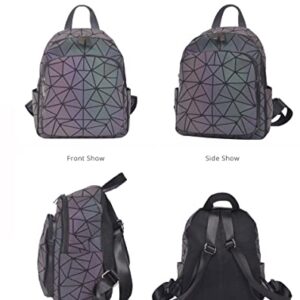 Geometric Luminous Ladies Backpack Wallet Holographic Reflective Backpack Diamond Travel Backpack (Silver)