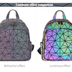 Geometric Luminous Ladies Backpack Wallet Holographic Reflective Backpack Diamond Travel Backpack (Silver)