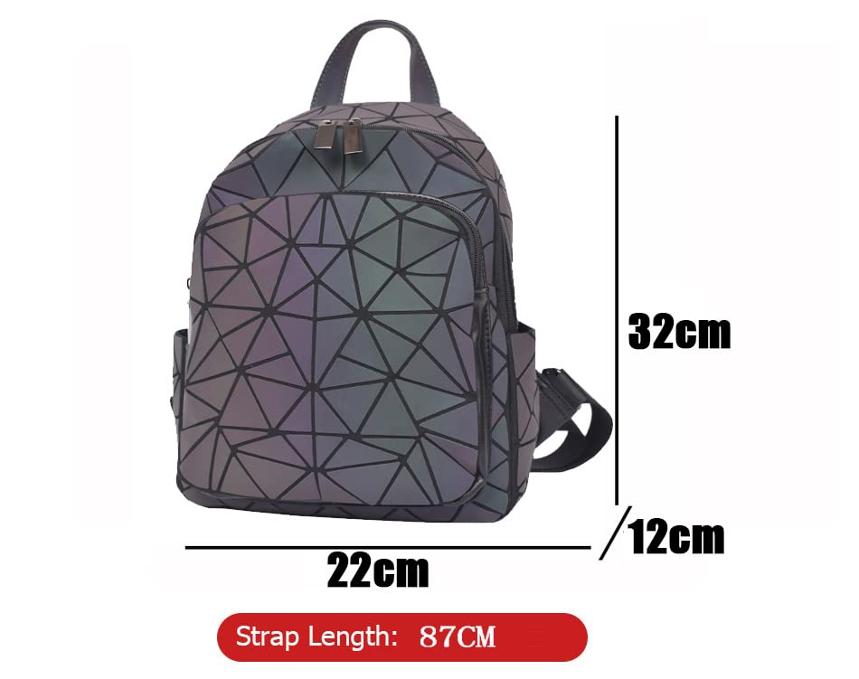 Geometric Luminous Ladies Backpack Wallet Holographic Reflective Backpack Diamond Travel Backpack (Silver)