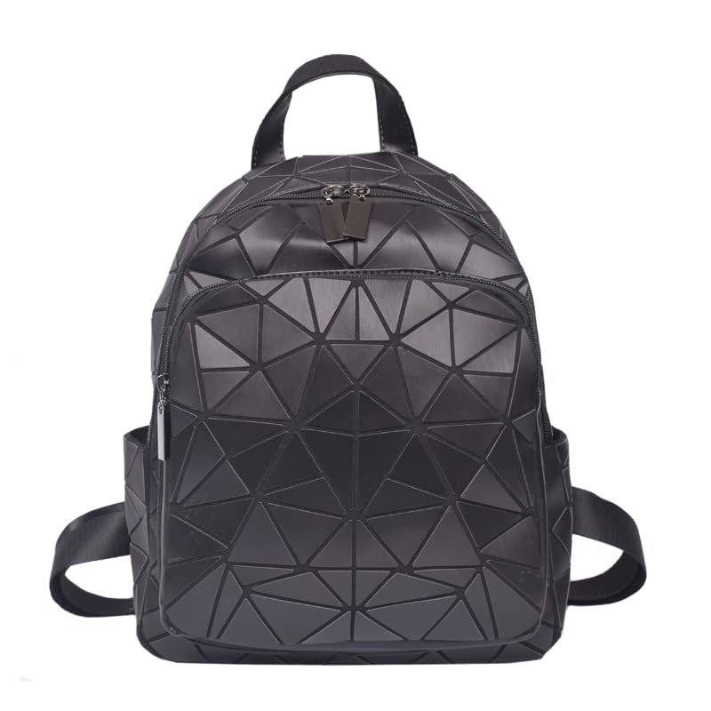 Geometric Luminous Ladies Backpack Wallet Holographic Reflective Backpack Diamond Travel Backpack (Silver)