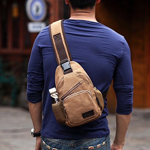 SIMU Sling Bag Pack Canvas Shoulder Sling Backpack Small Crossbody Chest Bag for ipad mini (coffee)