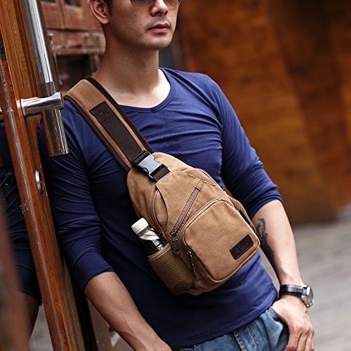 SIMU Sling Bag Pack Canvas Shoulder Sling Backpack Small Crossbody Chest Bag for ipad mini (coffee)