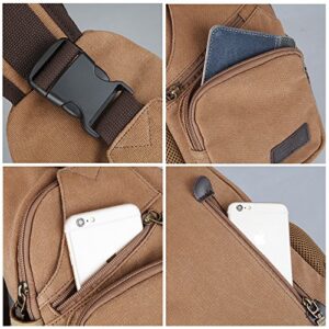 SIMU Sling Bag Pack Canvas Shoulder Sling Backpack Small Crossbody Chest Bag for ipad mini (coffee)