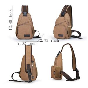 SIMU Sling Bag Pack Canvas Shoulder Sling Backpack Small Crossbody Chest Bag for ipad mini (coffee)