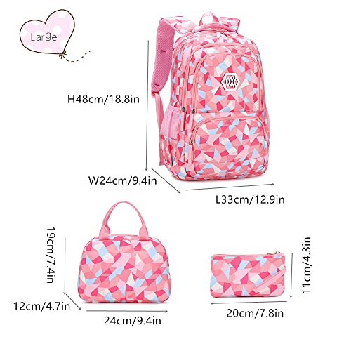 Kids School Bag with Lunch Bag and Pencil Case Elementary School Backpacks for Teen Girls 3 in 1 Backpack Sets