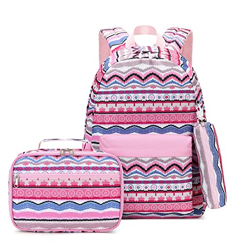 Girls Backpack Elementary School Backpack with Insulated Lunch Box Pencil Case Preschool Kindergarten BookBag Set(Pink)