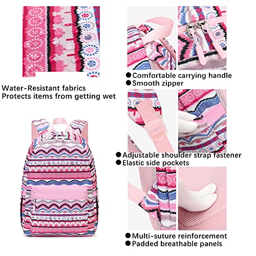 Girls Backpack Elementary School Backpack with Insulated Lunch Box Pencil Case Preschool Kindergarten BookBag Set(Pink)