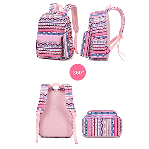 Girls Backpack Elementary School Backpack with Insulated Lunch Box Pencil Case Preschool Kindergarten BookBag Set(Pink)