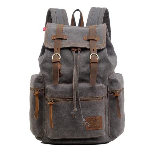 Canvas Backpack, P.KU.VDSL-AUGUR Series Vintage Canvas Leather Backpack Hiking Daypacks Computers Laptop Backpacks Unisex Casual Rucksack Satchel Bookbag Mountaineering Bag for Men Women