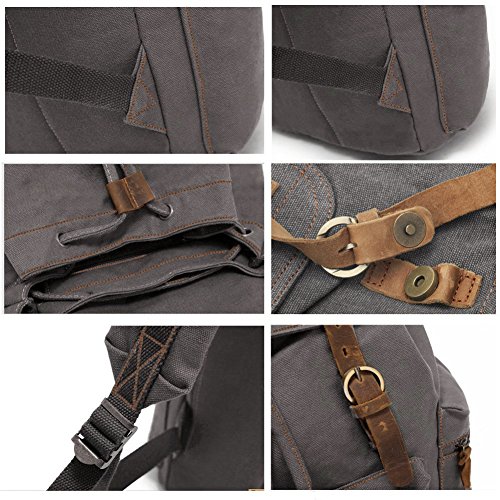 Canvas Backpack, P.KU.VDSL-AUGUR Series Vintage Canvas Leather Backpack Hiking Daypacks Computers Laptop Backpacks Unisex Casual Rucksack Satchel Bookbag Mountaineering Bag for Men Women