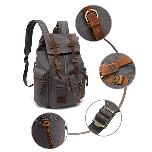 Canvas Backpack, P.KU.VDSL-AUGUR Series Vintage Canvas Leather Backpack Hiking Daypacks Computers Laptop Backpacks Unisex Casual Rucksack Satchel Bookbag Mountaineering Bag for Men Women