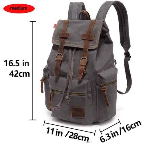 Canvas Backpack, P.KU.VDSL-AUGUR Series Vintage Canvas Leather Backpack Hiking Daypacks Computers Laptop Backpacks Unisex Casual Rucksack Satchel Bookbag Mountaineering Bag for Men Women