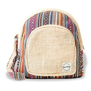 Smell Proof Hemp Mini Backpack - Premium Material Handmade in Nepal - Includes Dog Tested Odor Locking Velcro Bag (7x6 Inches), for Men and Women (Multi-colored (New Logo))