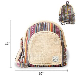 Smell Proof Hemp Mini Backpack - Premium Material Handmade in Nepal - Includes Dog Tested Odor Locking Velcro Bag (7x6 Inches), for Men and Women (Multi-colored (New Logo))