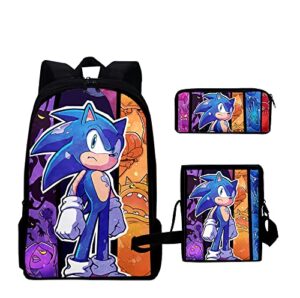 wavlienv cartoon 3pcs backpack travel backpack sports backpack for boys and girls game fans gift 2-one size