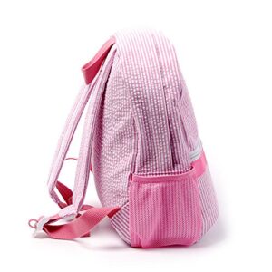 Toddler Backpack, Seersucker Small Kids Backpack, Classic Mini Preppy School Preschool Kindergarten Children Bag 12"H x 9.5"W for 2-5 Years (Pink)