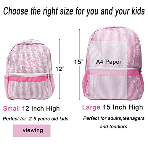 Toddler Backpack, Seersucker Small Kids Backpack, Classic Mini Preppy School Preschool Kindergarten Children Bag 12"H x 9.5"W for 2-5 Years (Pink)