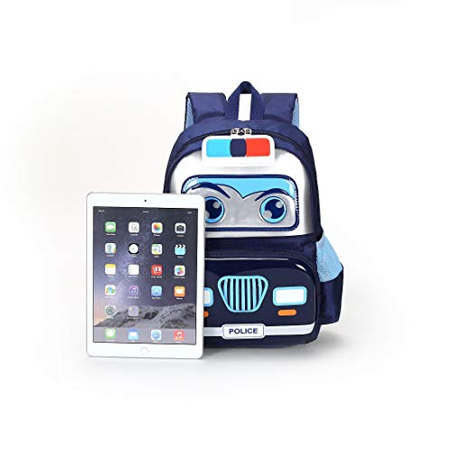 Kids Toddler Police Car Backpack, Small School Bag Preschool Kindergarten Bookbags for Boys Girls